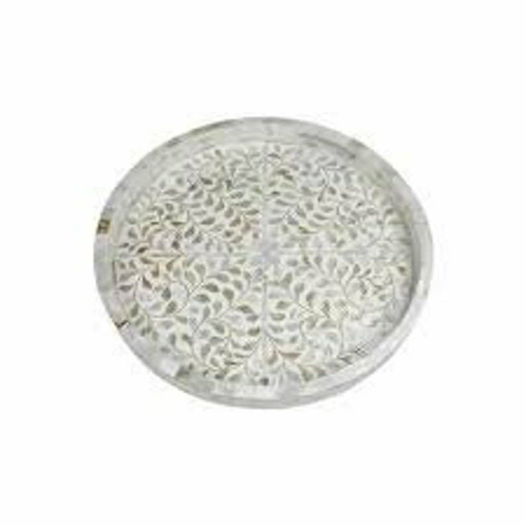 White Round Bone Inlay Modern Antique Handmade Serving Tray / - Etsy