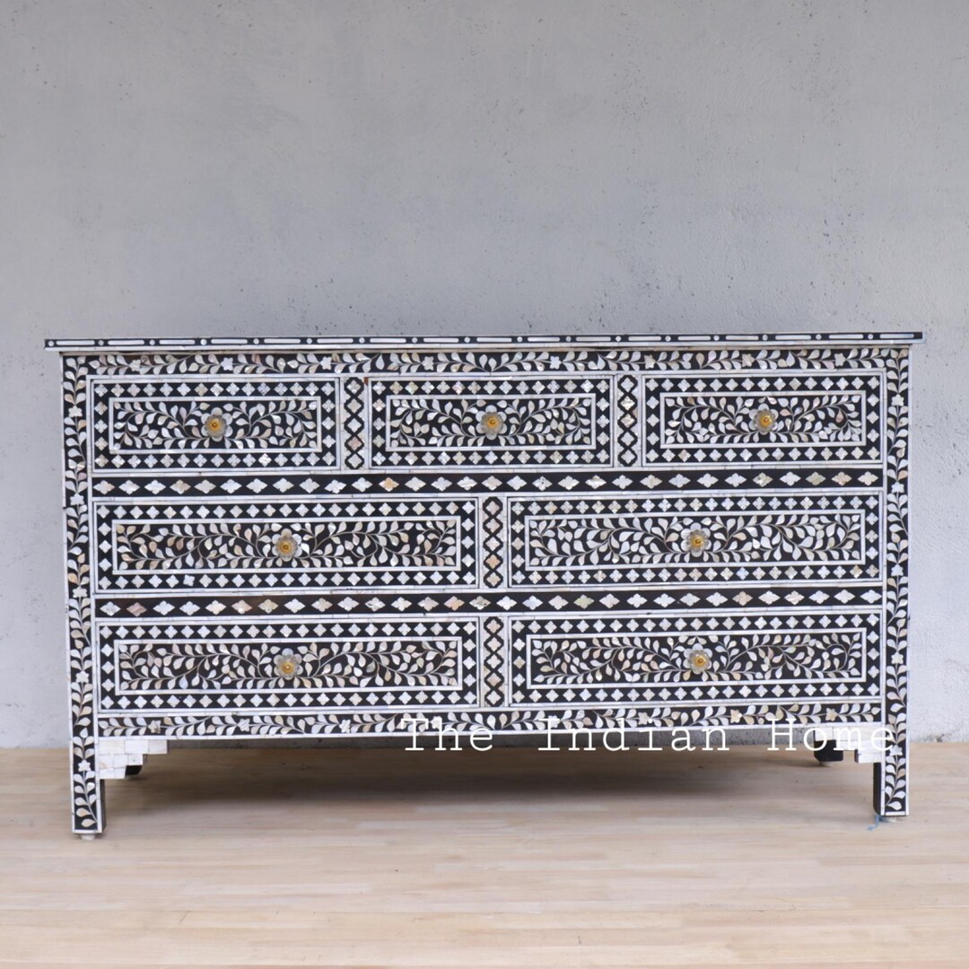Duty Tariff Included, Mother of Pearl Inlay Chest of Drawer, Black MOP ...