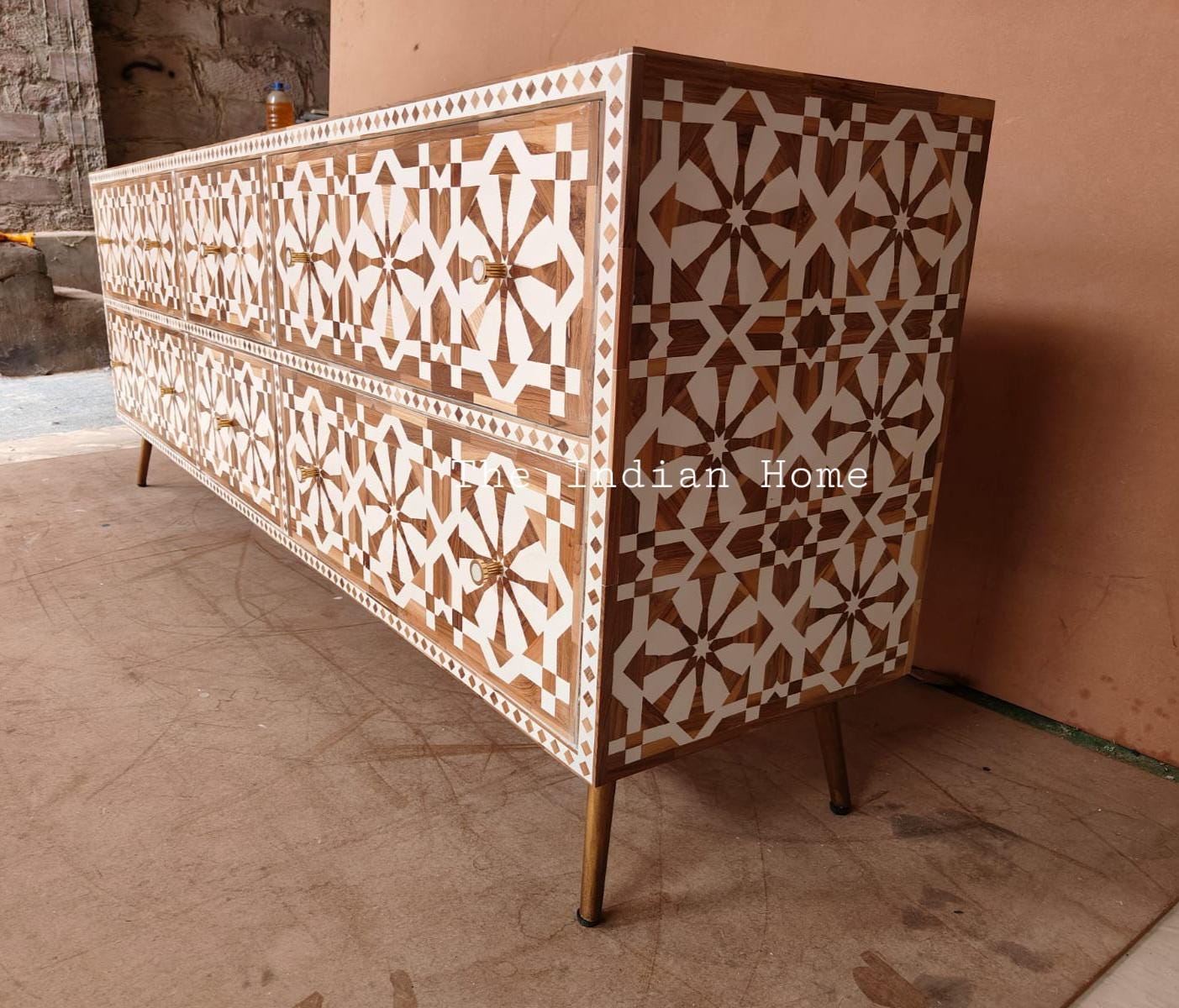 Teak Wood Inlay Cabinet, Teak Inlay Console, Teak Wood Inlay Sideboard ...