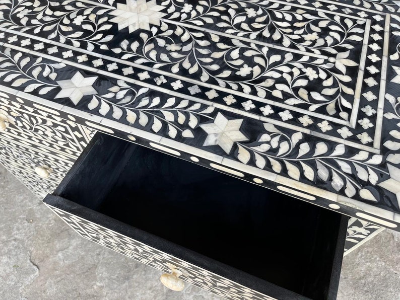 Bone Inlay Chest of Drawer, Bone Inlay Four Drawer Dresser Black Bone ...