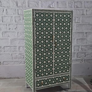 Bone Inlay Bohemian Floral Green Armoire, Bone Inlay Cupboard, Bone ...