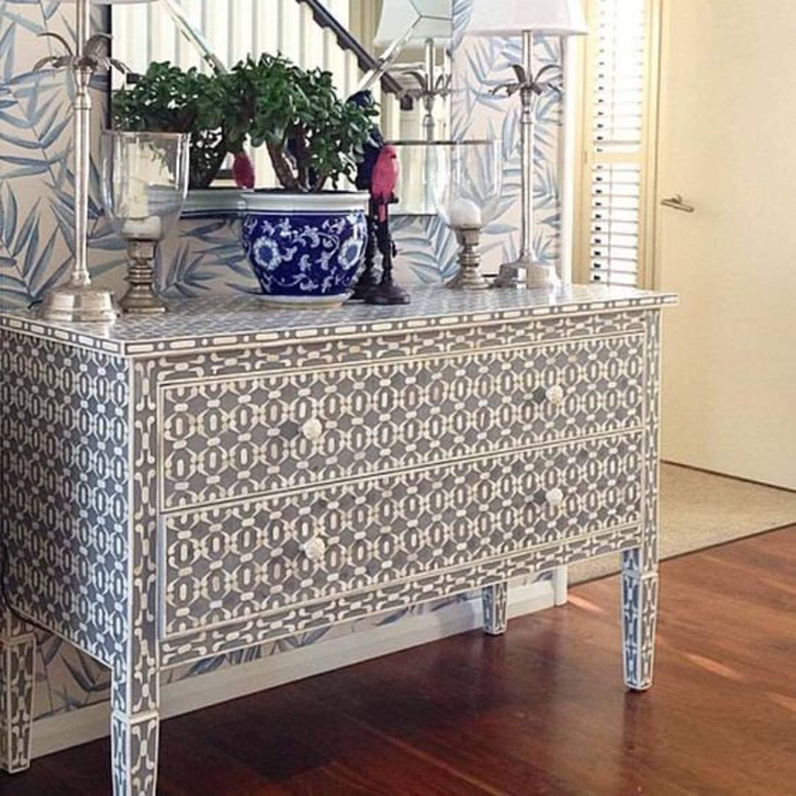 Mother of Pearl Inlay Chest of Drawer, MOP Inlay Dresser, Inlay ...