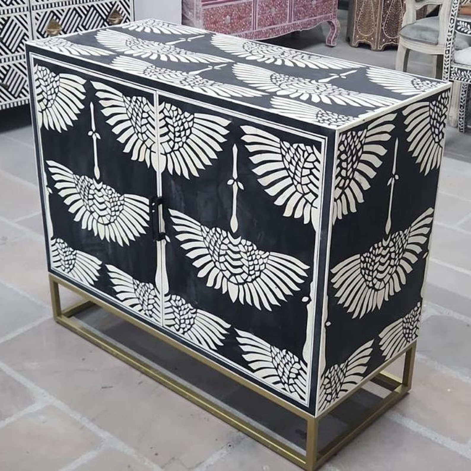 Bone Inlay Swan Chest of Drawer, Bone Inlay Dresser, Bone Inlay ...
