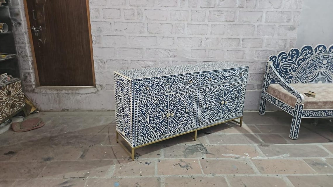 Bone Inlay Buffet Navy, Bone Inlay Dresser, Bone Inlay Sideboard, Bone ...