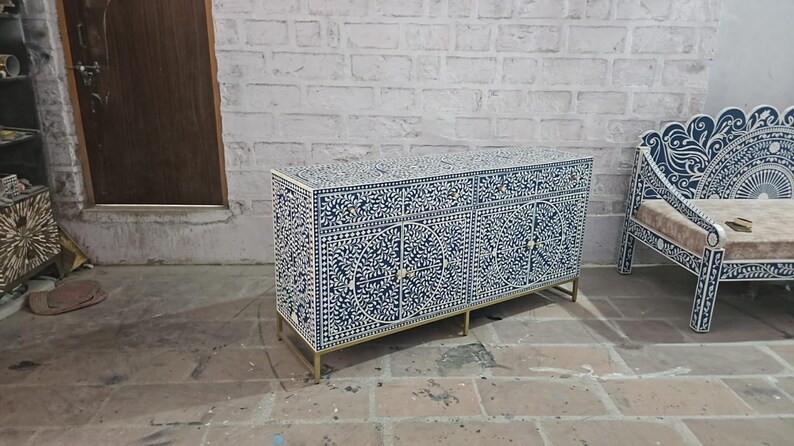 Bone Inlay Buffet Navy, Bone Inlay Dresser, Bone Inlay Sideboard, Bone ...