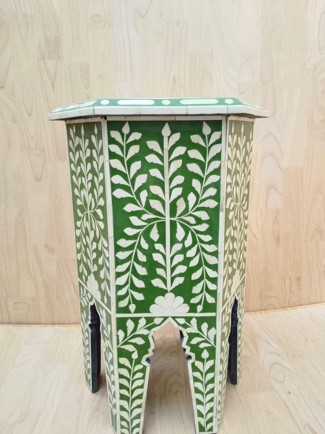 Green Mughal Style Bone Inlay End Table, Bone Inlay End Table, Bone ...