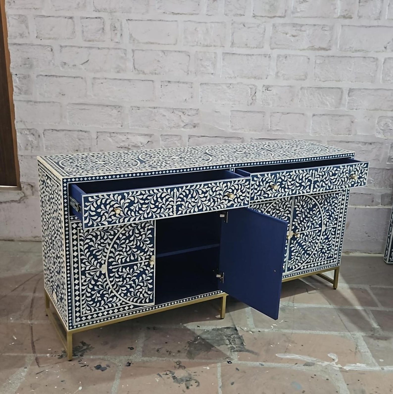 Bone Inlay Buffet Navy, Bone Inlay Dresser, Bone Inlay Sideboard, Bone ...