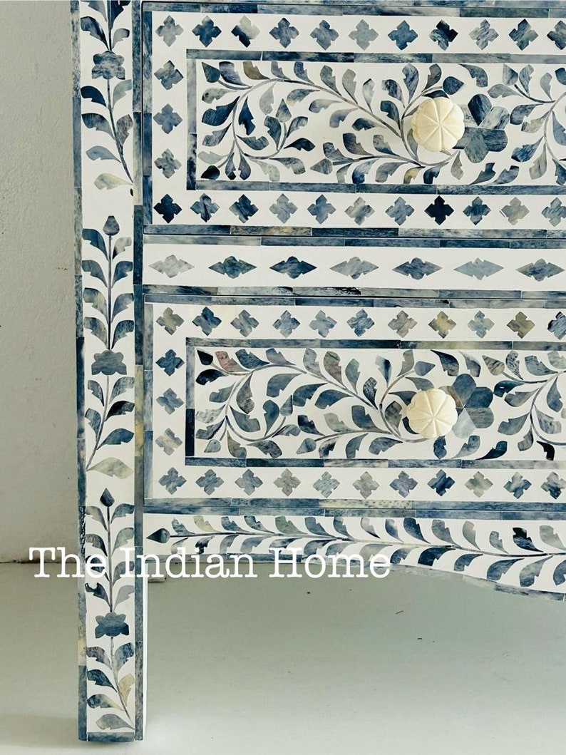 Blue Dyed Bone Inlay Chest of Drawers, Bone Inlay Four Drawer Dresser ...