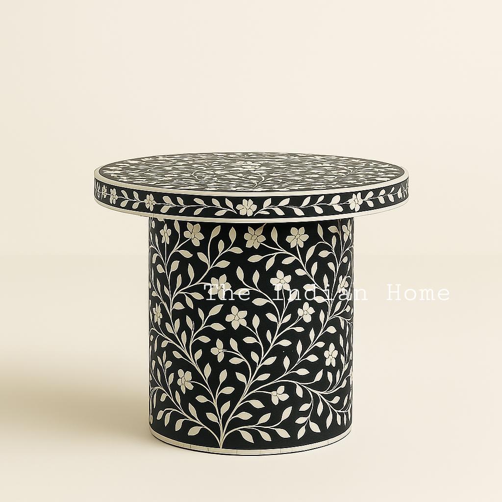 Floral Bone Inlay End Table, End Table, Side Table, Bone Inlay ...