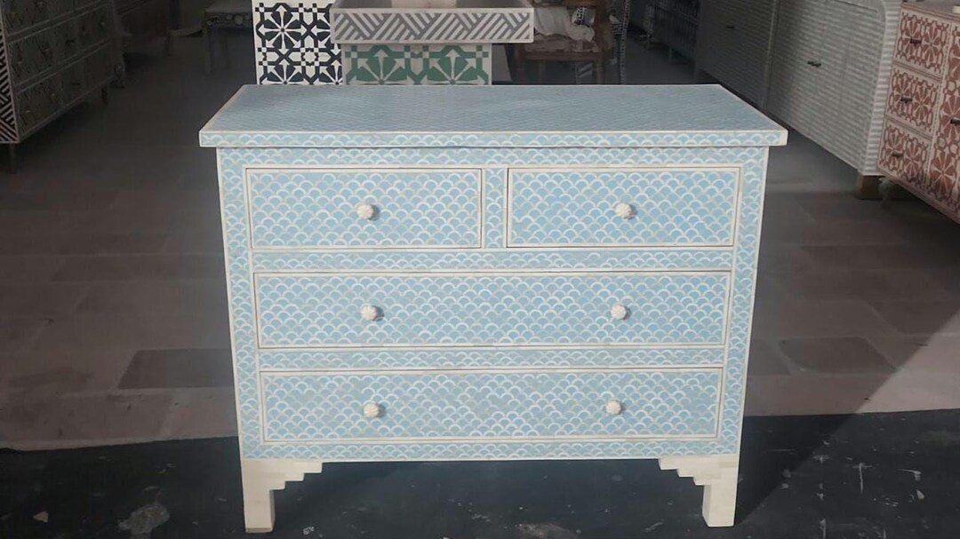 Bone Inlay Chest of Drawer, Bone Inlay Fish Scale Pattern Dresser, Bone ...