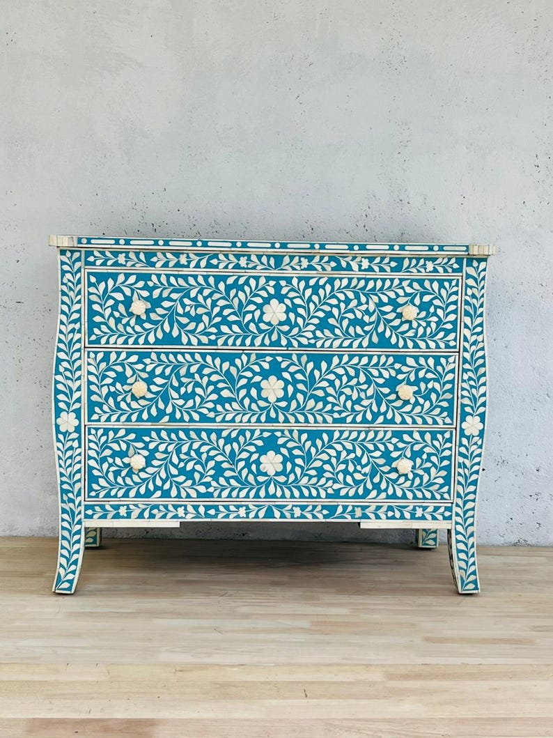 Blue Bone Inlay Chest of Drawer, Bone Inlay Drawer Dresser, Bone Inlay ...