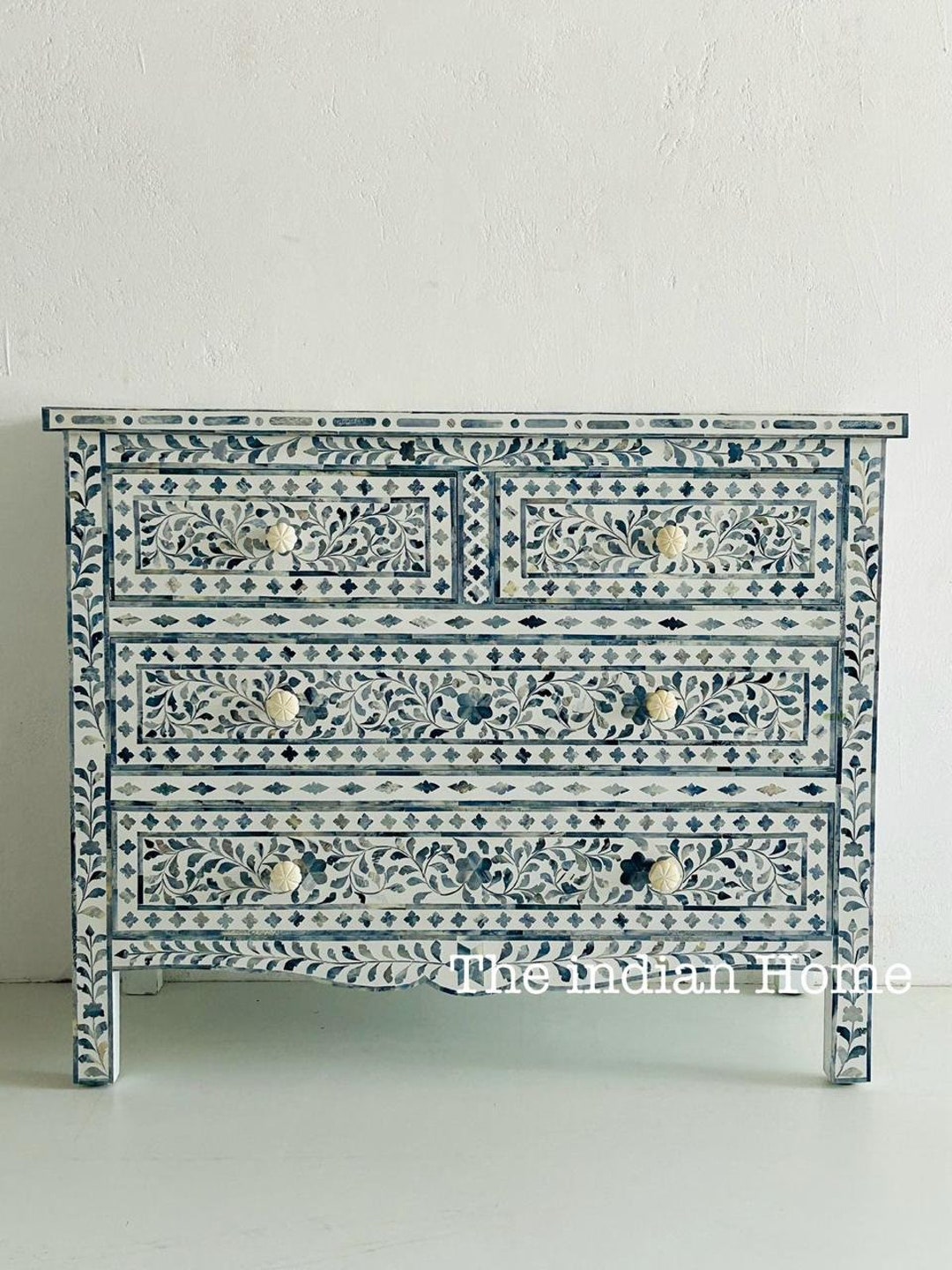 Blue Dyed Bone Inlay Chest of Drawers, Bone Inlay Four Drawer Dresser ...