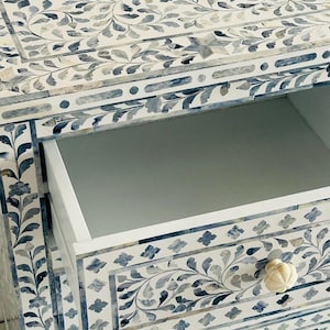 Blue Dyed Bone Inlay Chest of Drawers, Bone Inlay Four Drawer Dresser ...