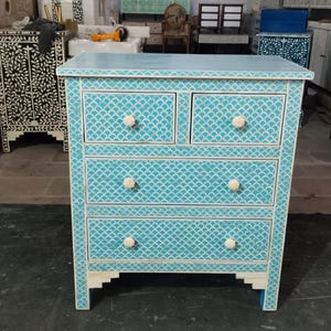 Bone Inlay Chest of Drawer, Bone Inlay Fish Scale Pattern Dresser, Bone ...