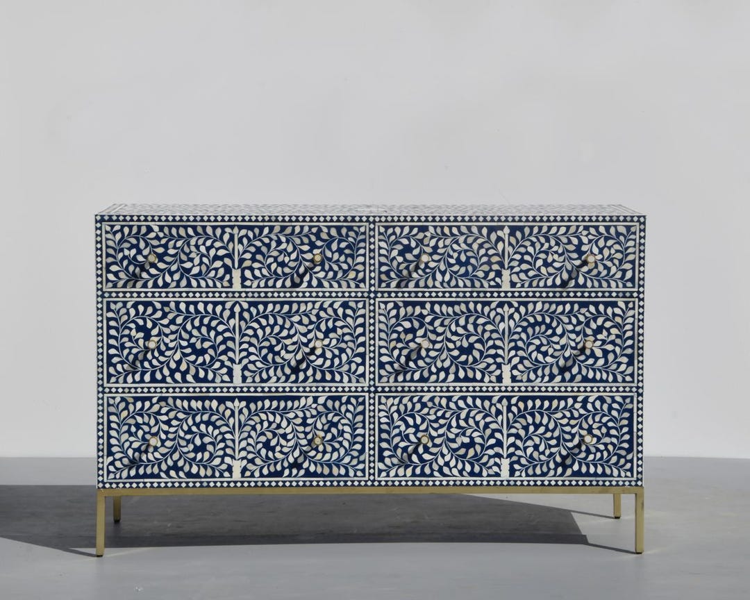 Bone Inlay Dresser Navy, Bone Inlay Cabinet, Bone Inlay Sideboard, Bone ...