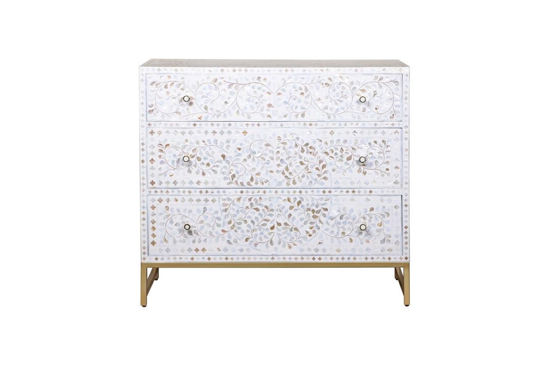Mother of Pearl Inlay Chest of Drawer, MOP Inlay Dresser White, MOP ...