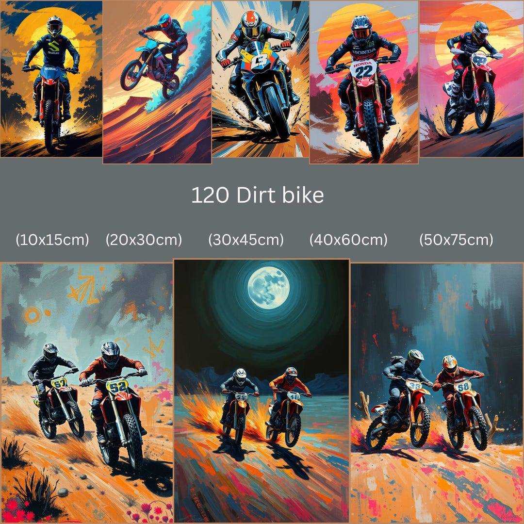 Motocross Art Print Set: 120 Dirt Bike Posters, Rider Room Decor ...