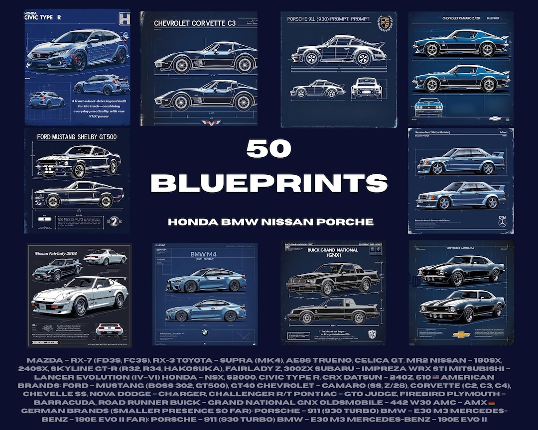 Ultimate Car Blueprint Pack, JDM Car Icons, Japanese Car Decal, Muscle ...