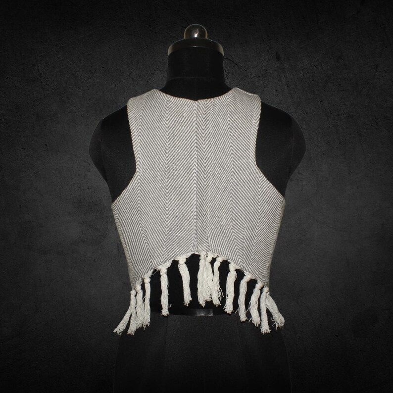 The Shaman Top | Gray & White With White Tassels | Boho Women's Top ...