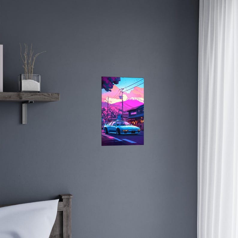 Retro Skyline Sports Car Jdm Poster | Matte Poster, Vaporwave Japan ...