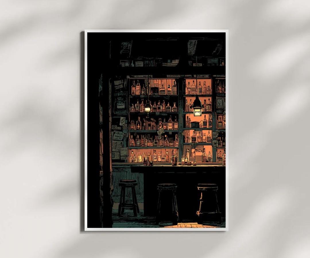 Moody Bar Scene Posters | Dark Shady Bar Artwork | Digital Print - Etsy