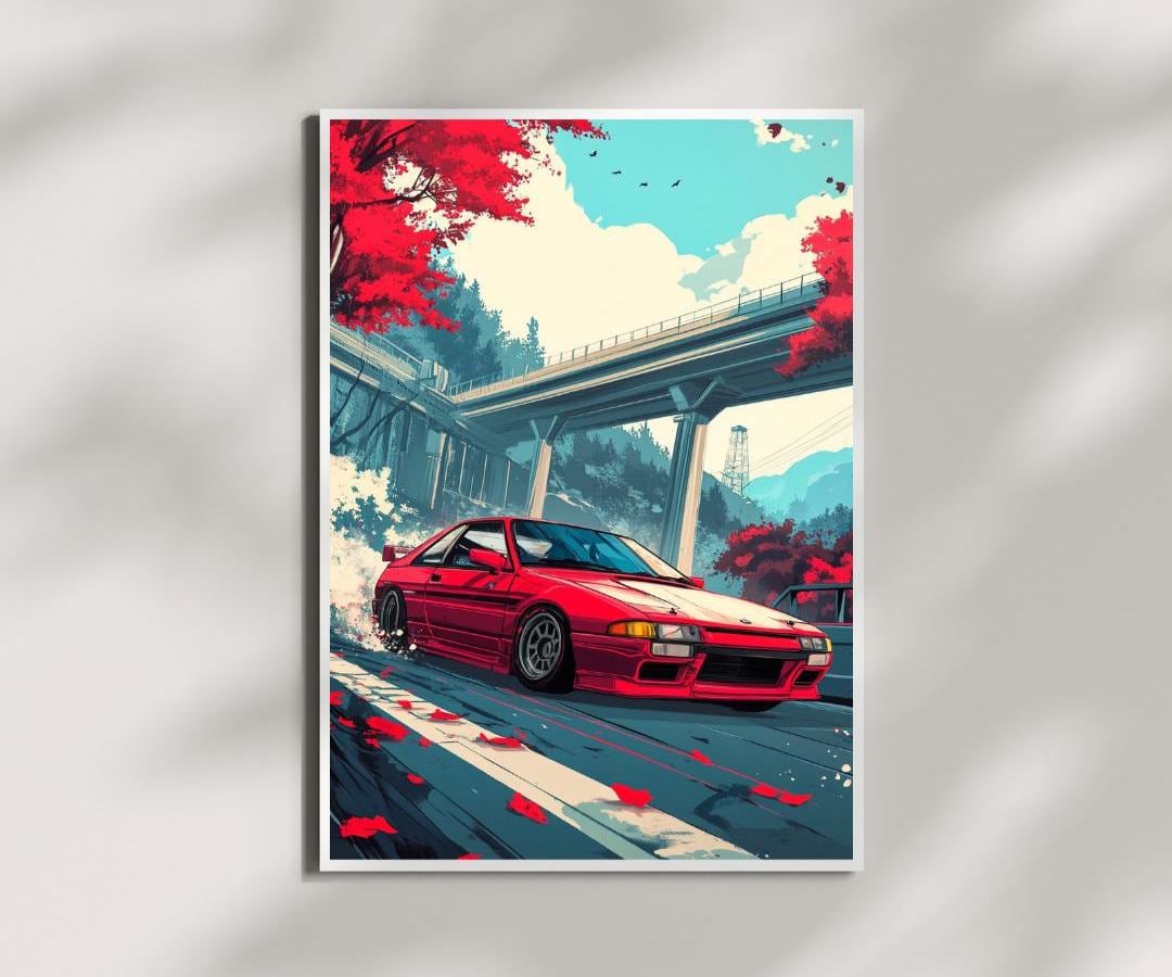 Red JDM Illustration Matte Poster | Retro Racing Print - Etsy