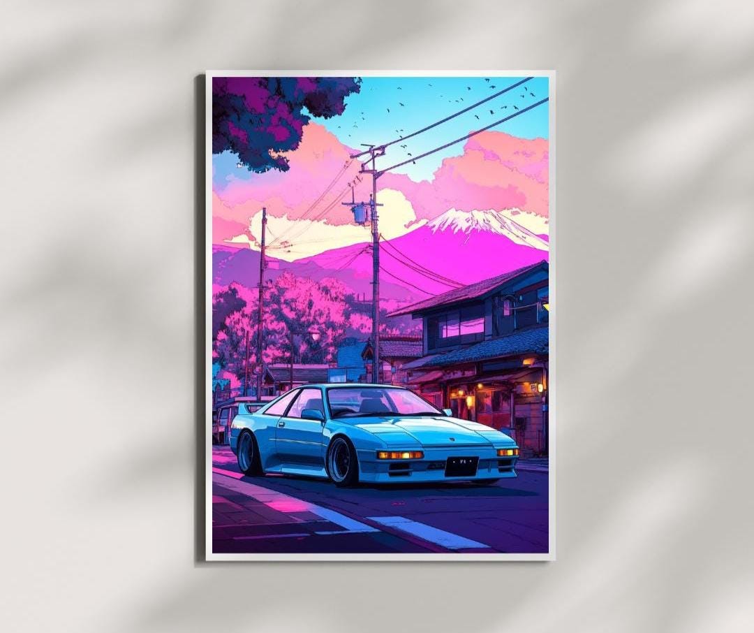 Retro Skyline Sports Car Jdm Poster | Matte Poster, Vaporwave Japan ...
