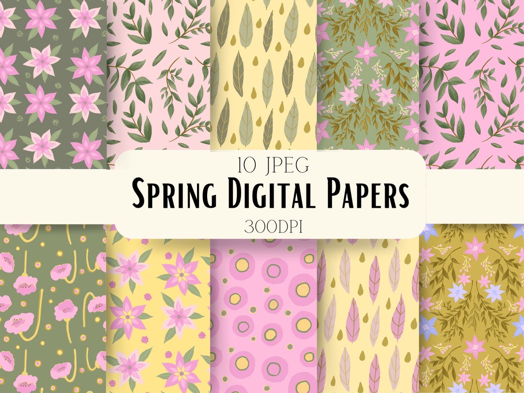 Spring Digital Paper Seamless Pattern Hand Drawn Floral Spring ...