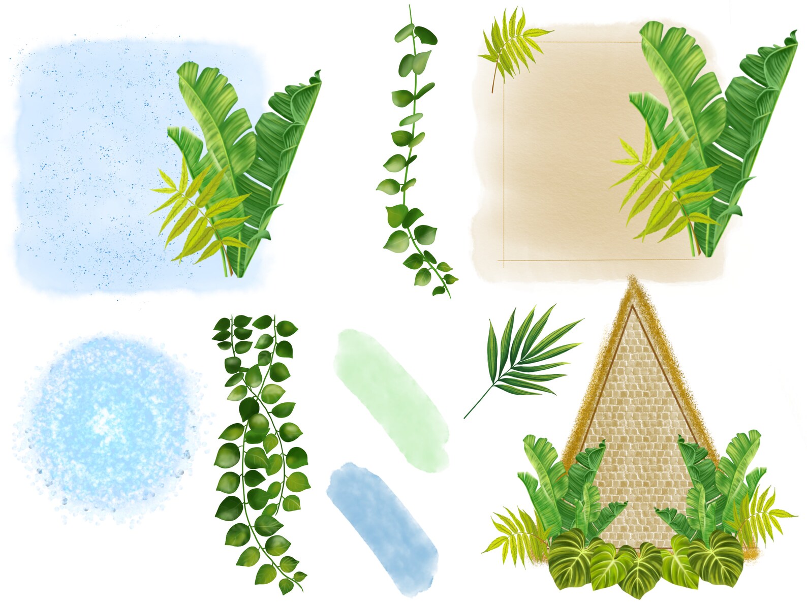 Tropical Leaves Digital Stickers Good Notes PNG Clip Art - Etsy