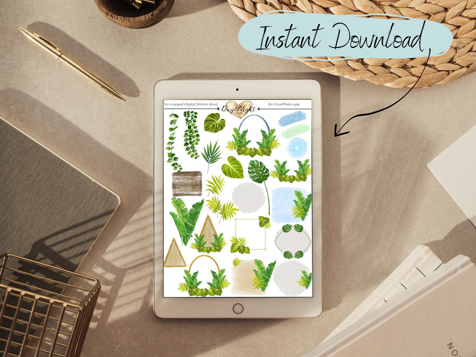 Tropical Leaves Digital Stickers Good Notes PNG Clip Art - Etsy