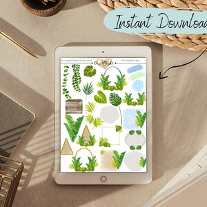 Tropical Leaves Digital Stickers Good Notes PNG Clip Art - Etsy