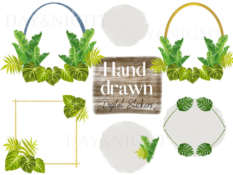 Tropical Leaves Digital Stickers Good Notes PNG Clip Art - Etsy
