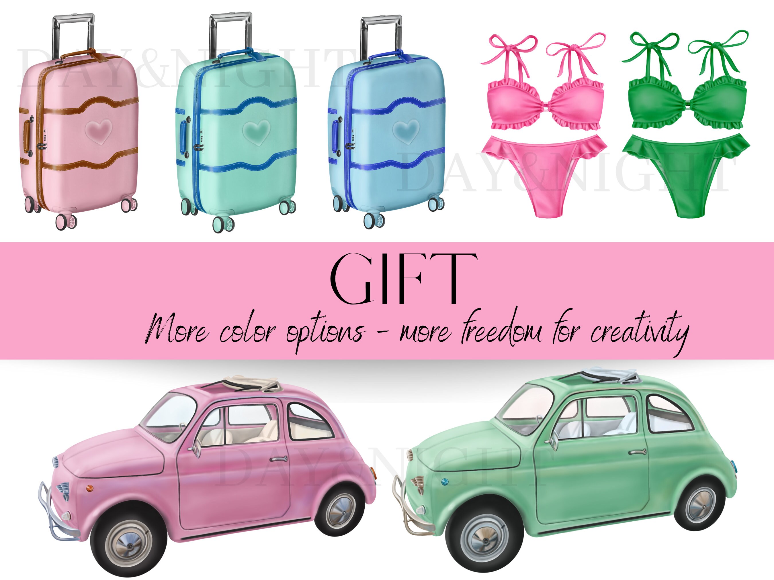 Summer Travel Vacation Digital Stickers, Beautiful Summer Illustrations ...