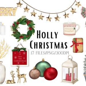 Holly Christmas Clipart Winter Cozy Christmas Season Decor Png Boho ...