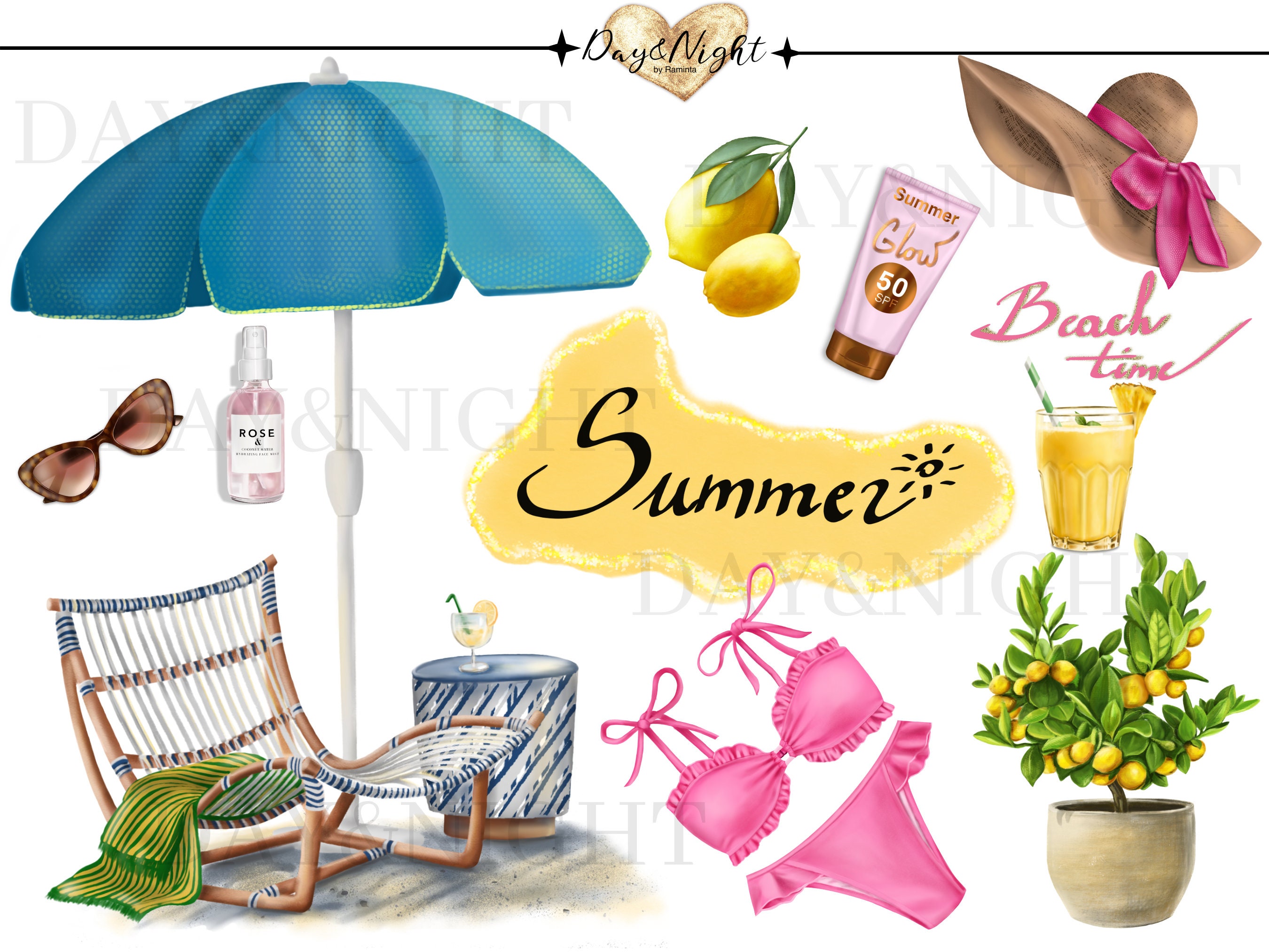 Summer Travel Vacation Digital Stickers, Beautiful Summer Illustrations ...