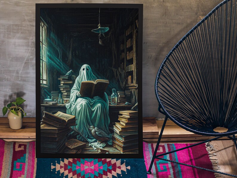 Ghost in Abandoned Library Print, Reading Lover Gift, Ghost in Library ...