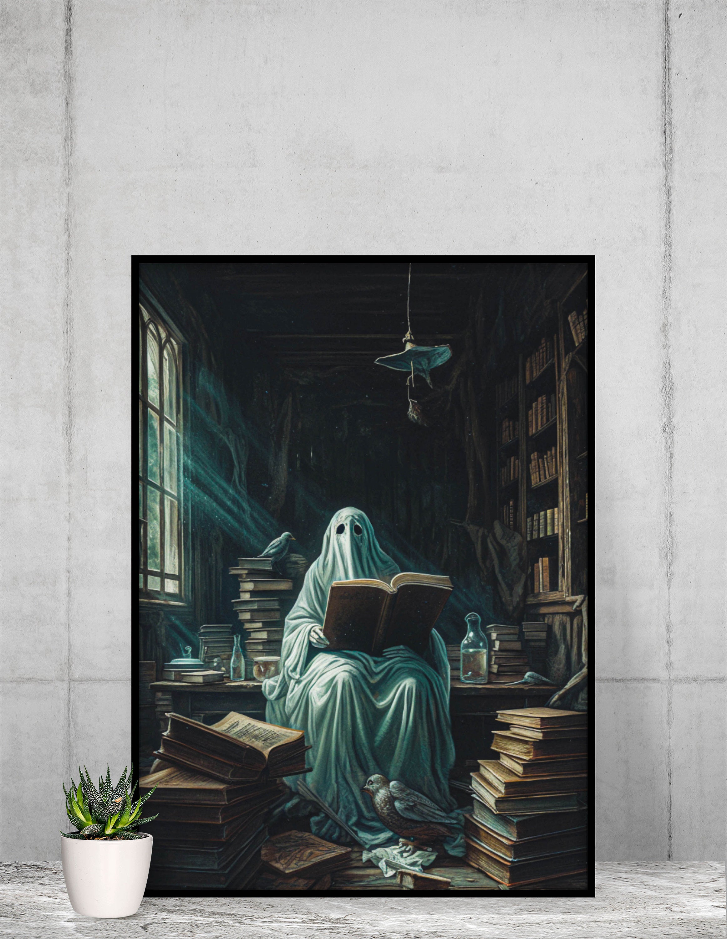 Ghost in Abandoned Library Print, Reading Lover Gift, Ghost in Library ...