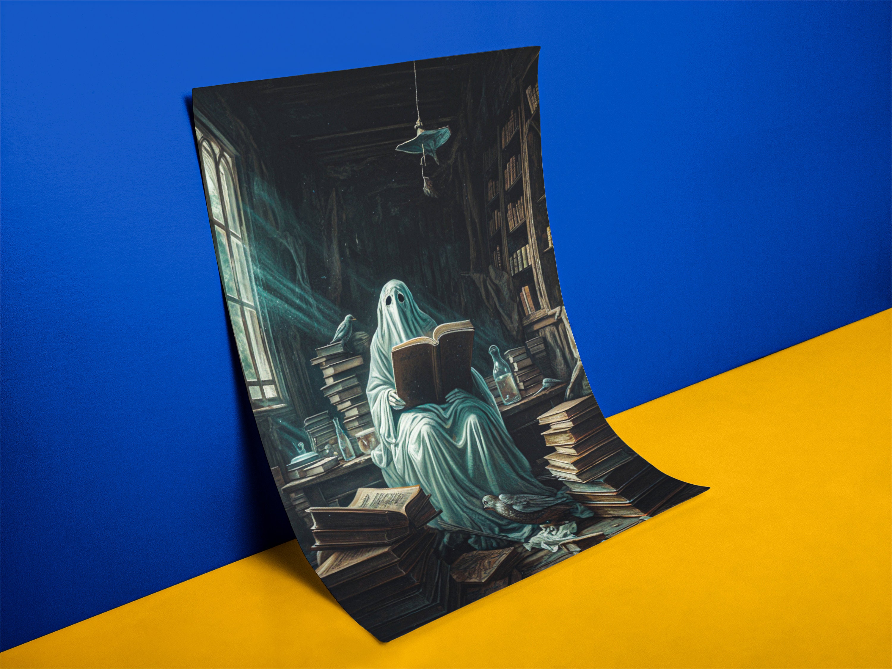 Ghost in Abandoned Library Print, Reading Lover Gift, Ghost in Library ...