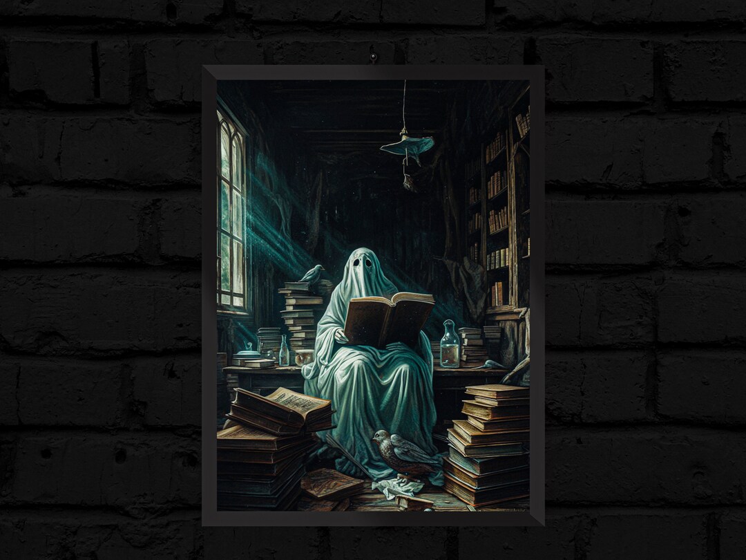 Ghost in Abandoned Library Print, Reading Lover Gift, Ghost in Library ...