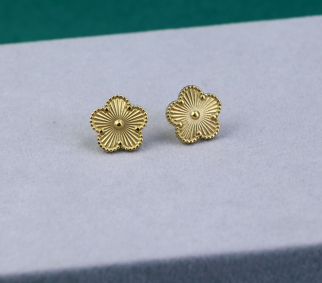 Waterproof Gold 5 Petal Clover Flower Earrings,double Side Clover ...
