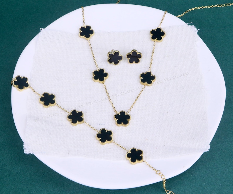 5 Leaf Clover Necklace,waterproof Double Side Gold 5 Leaf Clover ...