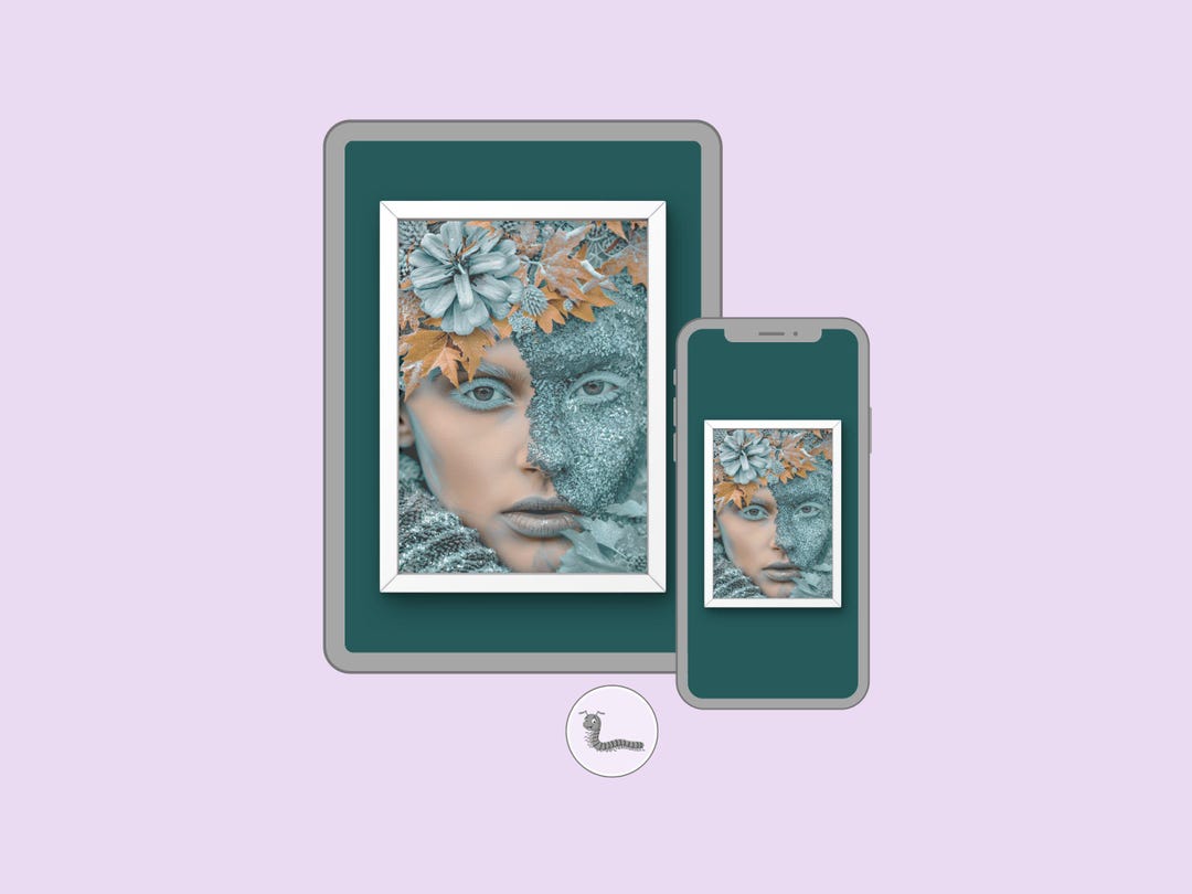 Cyan Phone & Tablet Wallpaper – Glitter Face • Autumn Leaves • Art ...