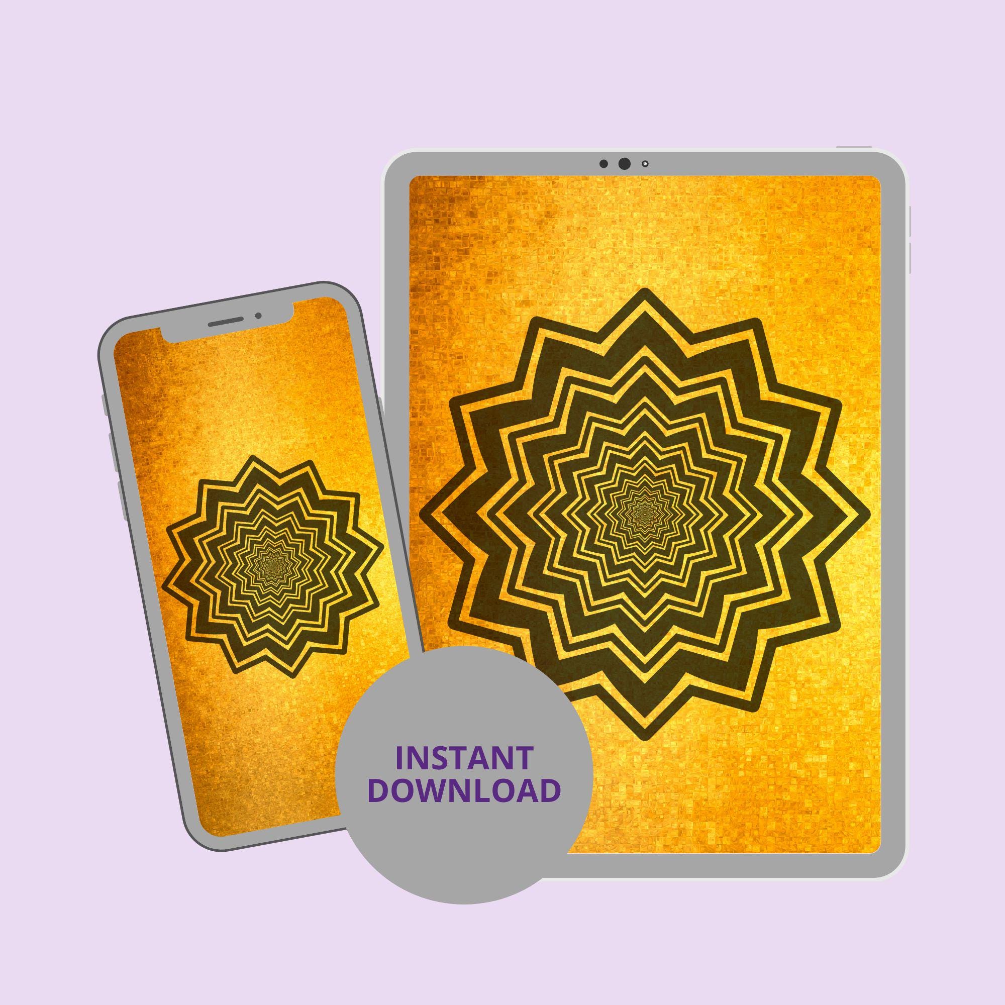 Mandala Phone & Tablet Wallpaper – Mosaic Gold, Hypnotic Sunburst ...