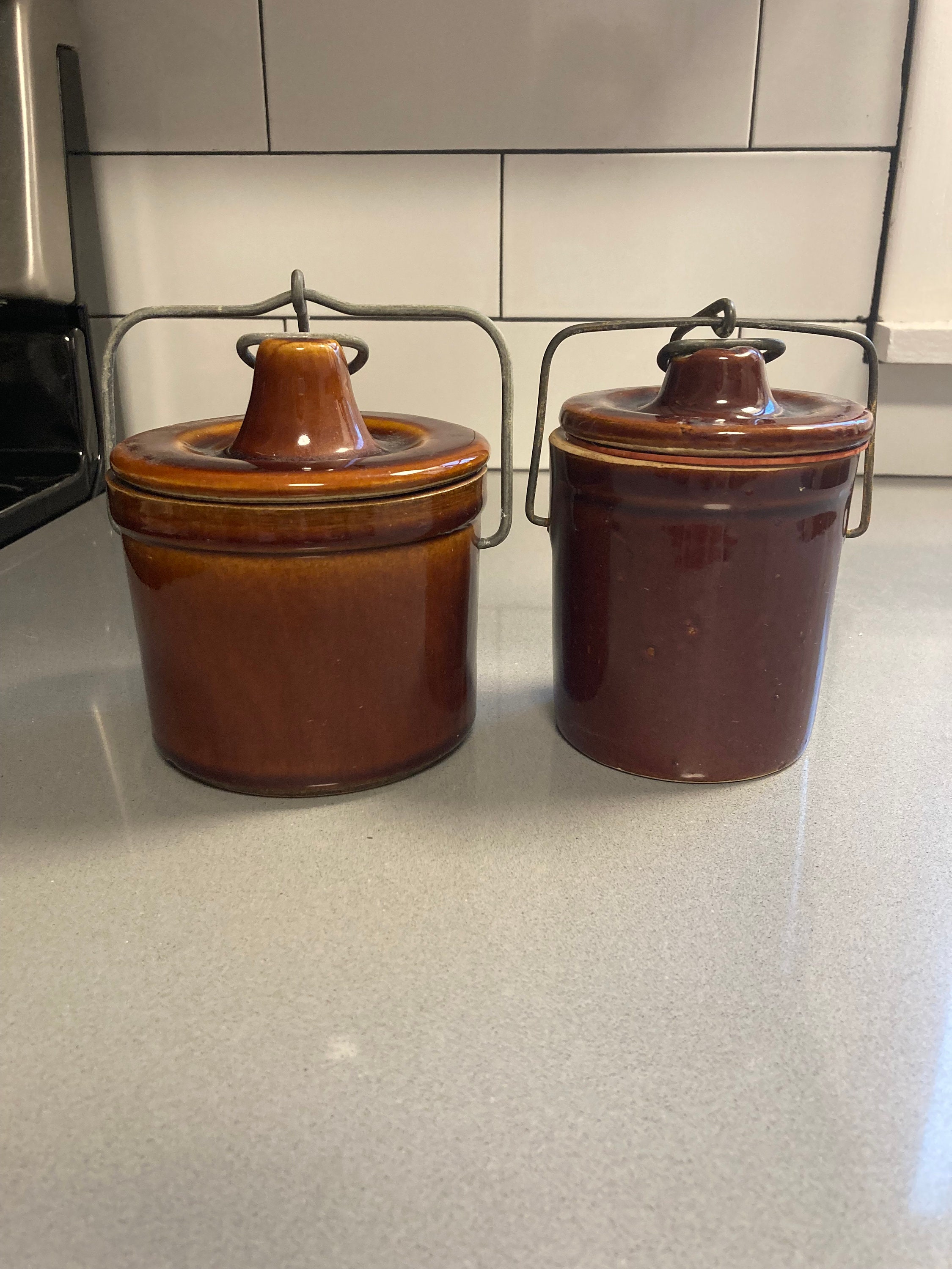 Vintage Brown Crock Containers, Glazed Pottery - Etsy