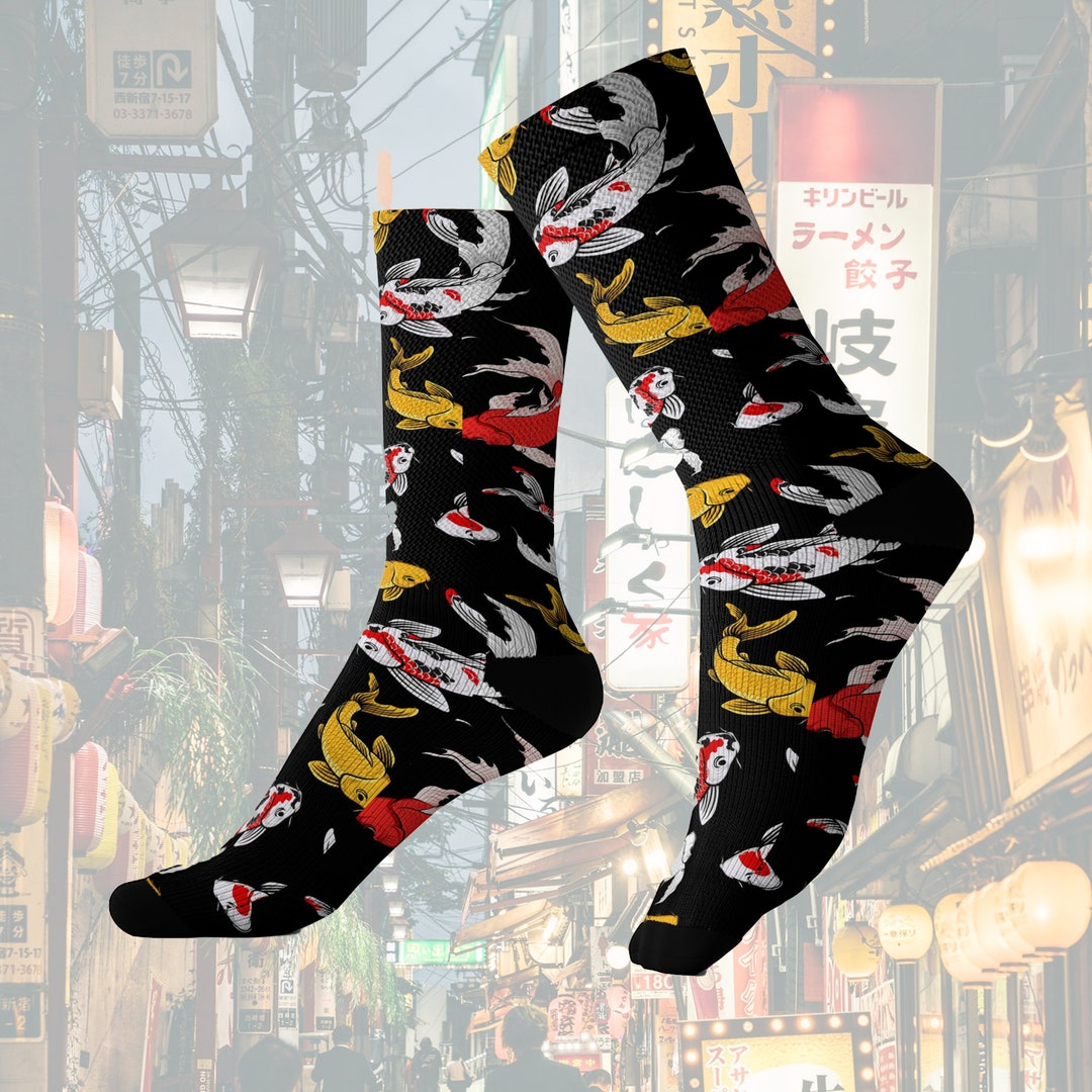 Japanese Koi Fish Socks, Patterned Dress Socks - Etsy