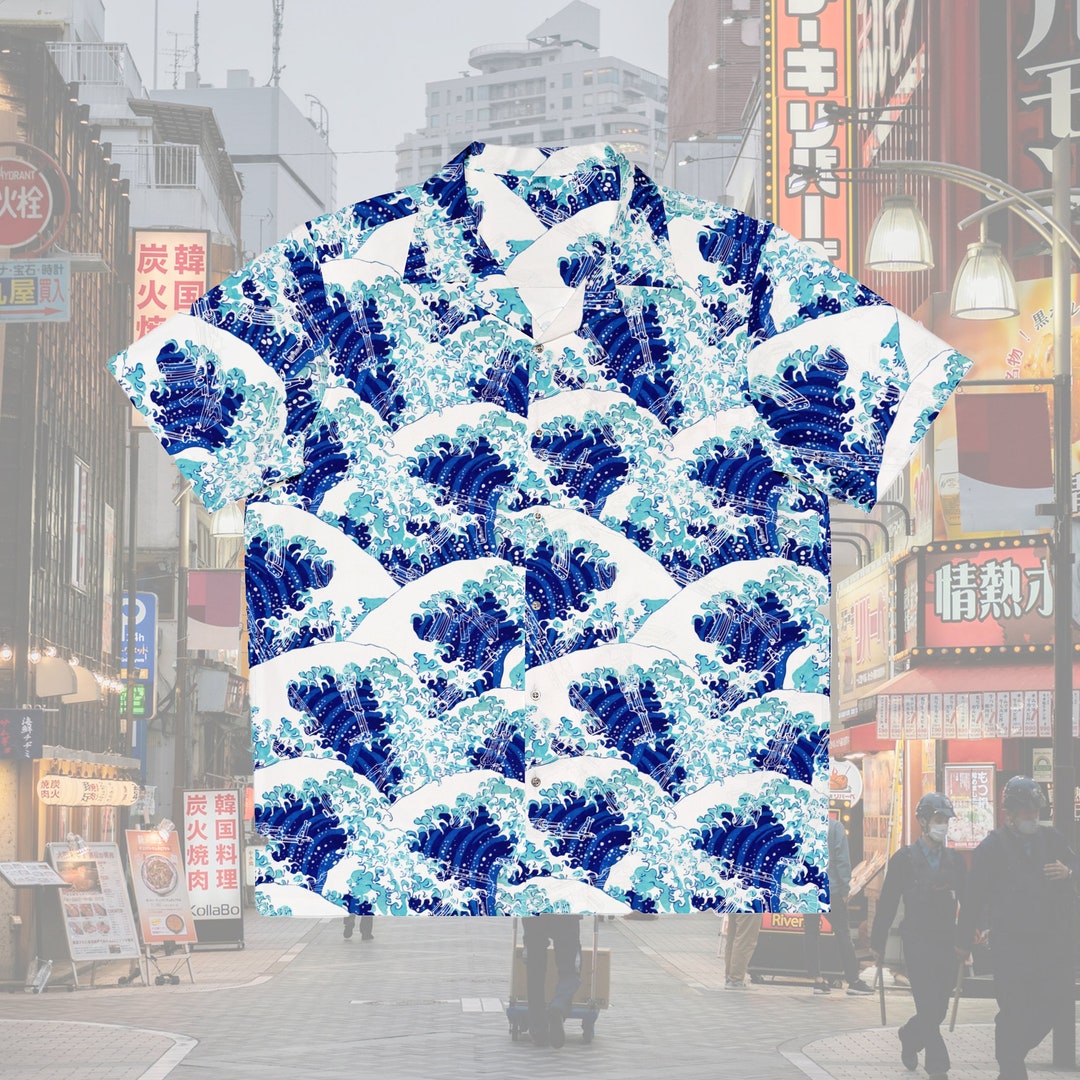 Japanese Wave and Ak47's Hawaiian Shirt, Kanagawa Wave, Retro Japanese ...