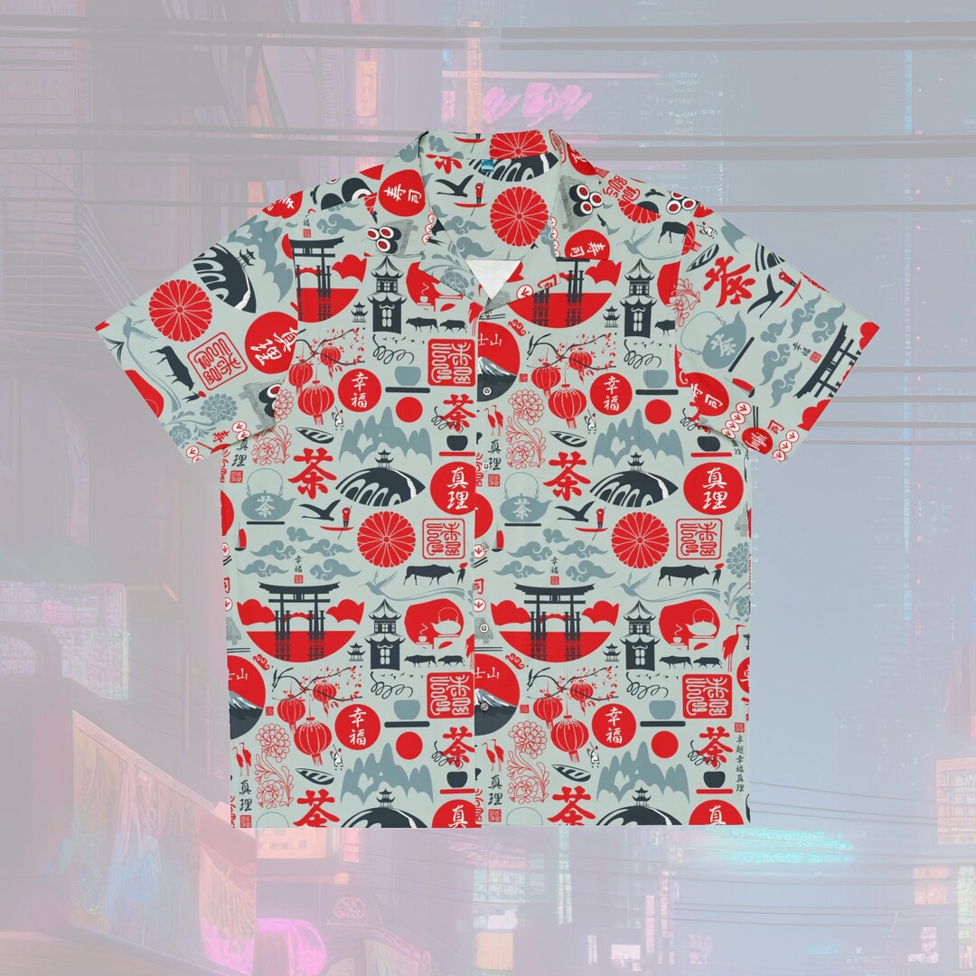 Japan Icons Men's Hawaiian Style Shirt, Japan, Japanese, Tori Gate ...