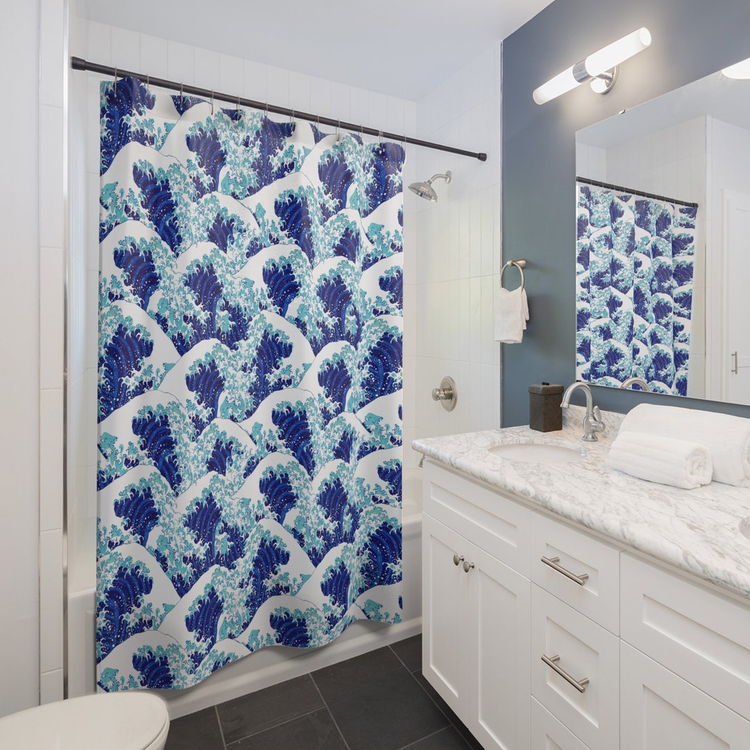 Kanagawa Wave Pattern Shower Curtains, Japan, Japanese, Great Wave ...