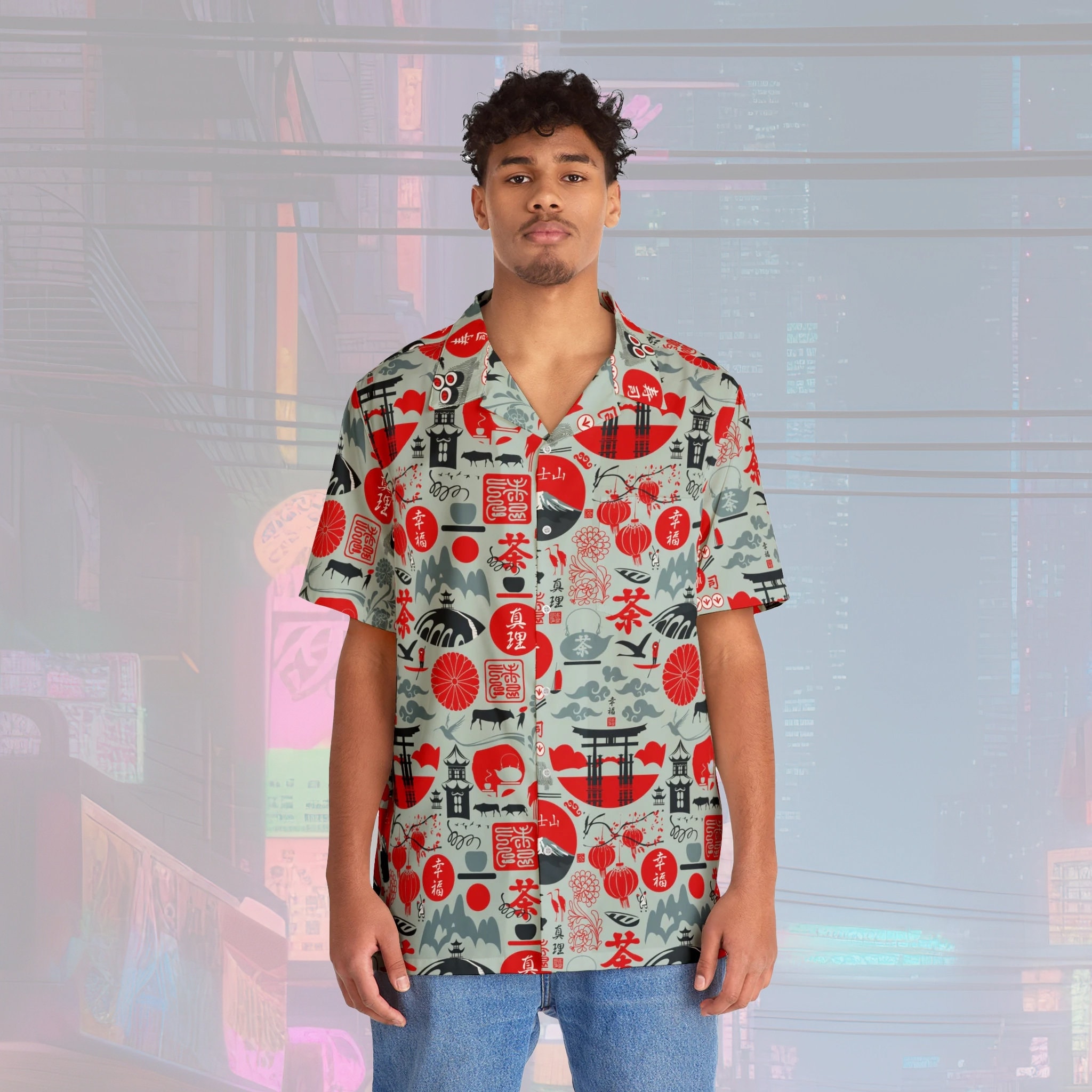 Japan Icons Men's Hawaiian Style Shirt, Japan, Japanese, Tori Gate ...
