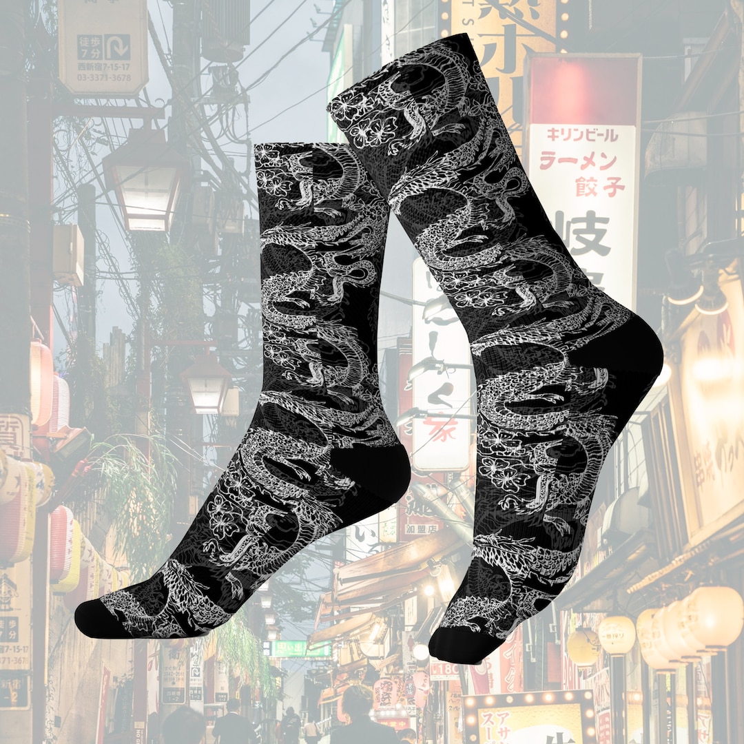 Japanese Dragon Socks, Black and White Dragon, Japan, Japanese, Dragon ...